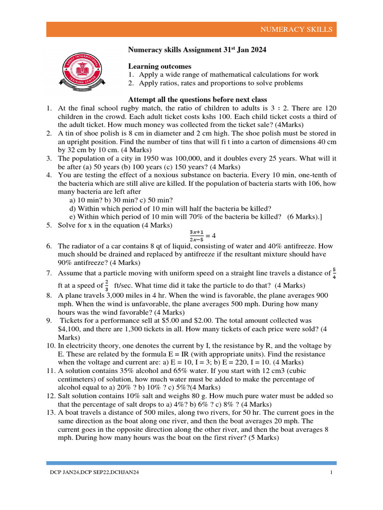 Numeracy Skills Assignment | PDF | Speed | Applied And Interdisciplinary Physics