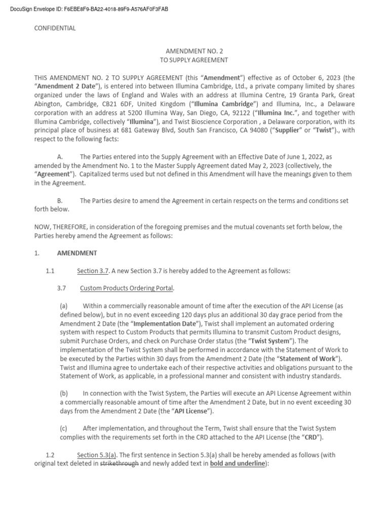 Illumina Cambridge LTD & Illumina Inc MSA Second Amendment 20231006 | PDF