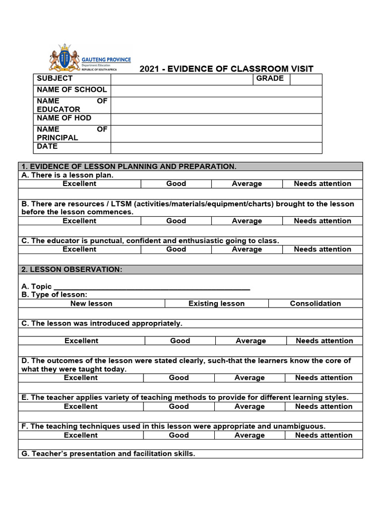 Class Visit Monitoring Tool | PDF | Teachers | Learning