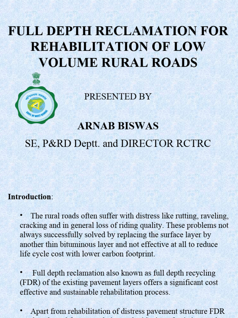 Fdr Ppt Final Pdf Road Surface Materials