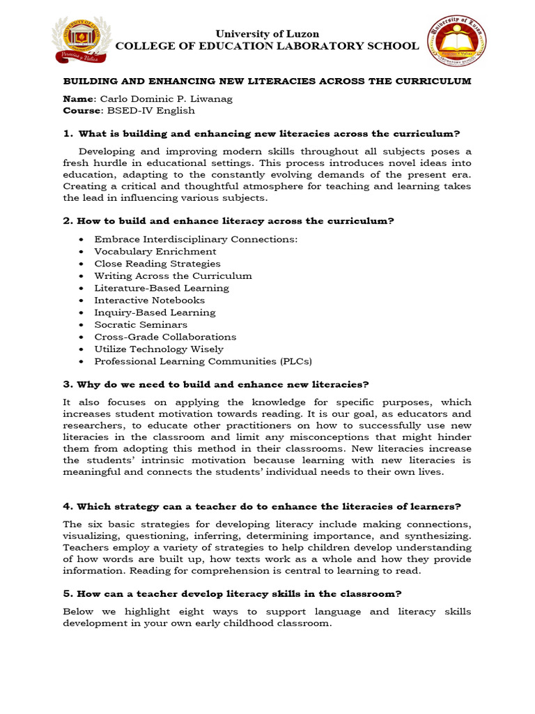 Building and Enhancing New Literacies Across The Curriculum | PDF ...