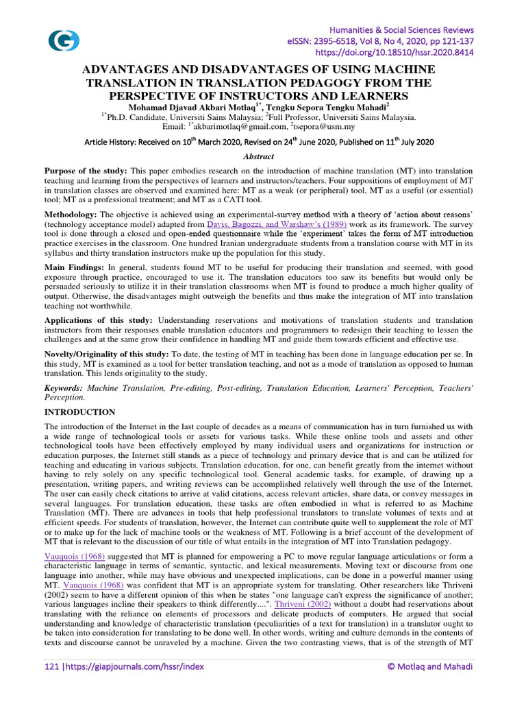 Advantages and Disadvantages of Using Machine Translation in 2nrlc5v7wl ...