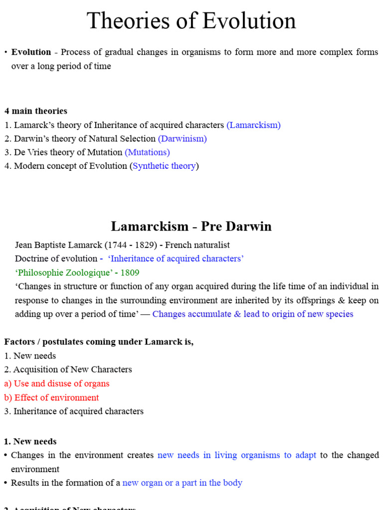 Theories of Evolution | PDF | Gene | Mutation