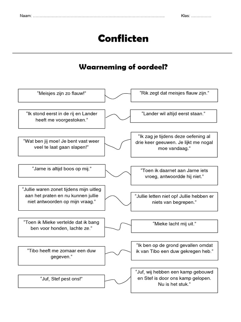 Werkblad Waarneming of Oordeel | PDF