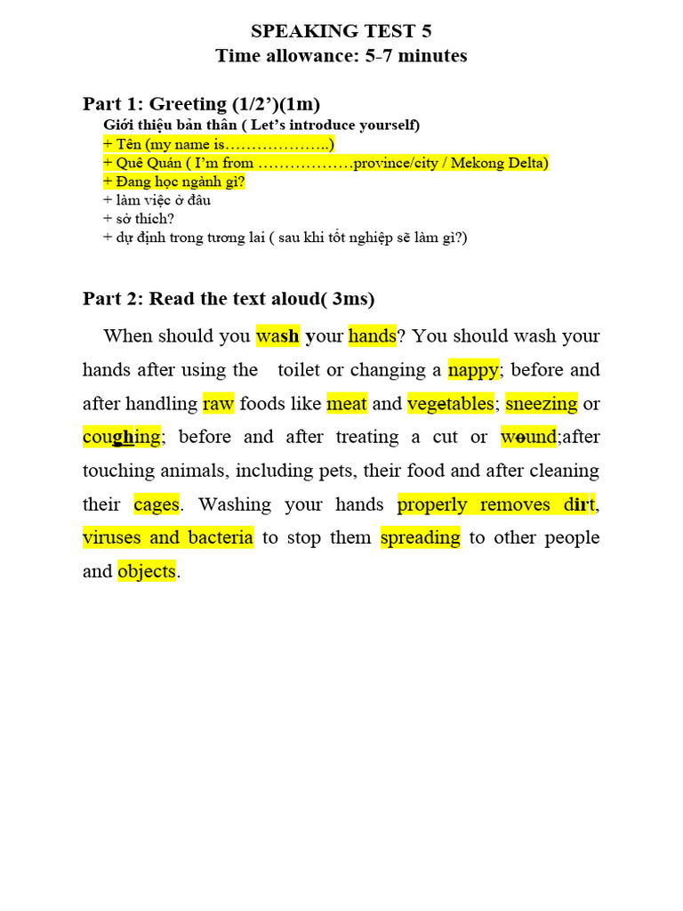 Speaking Test 5 | PDF