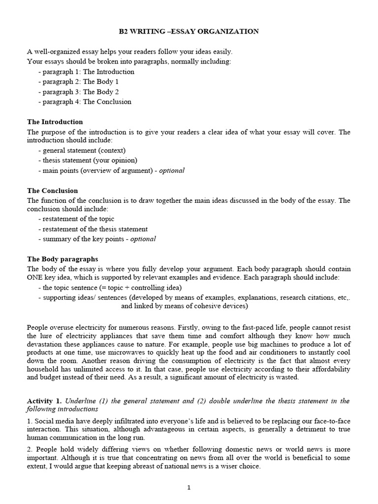 B2 Writing Handout 2. Essay Organization | PDF | Essays | Social Media