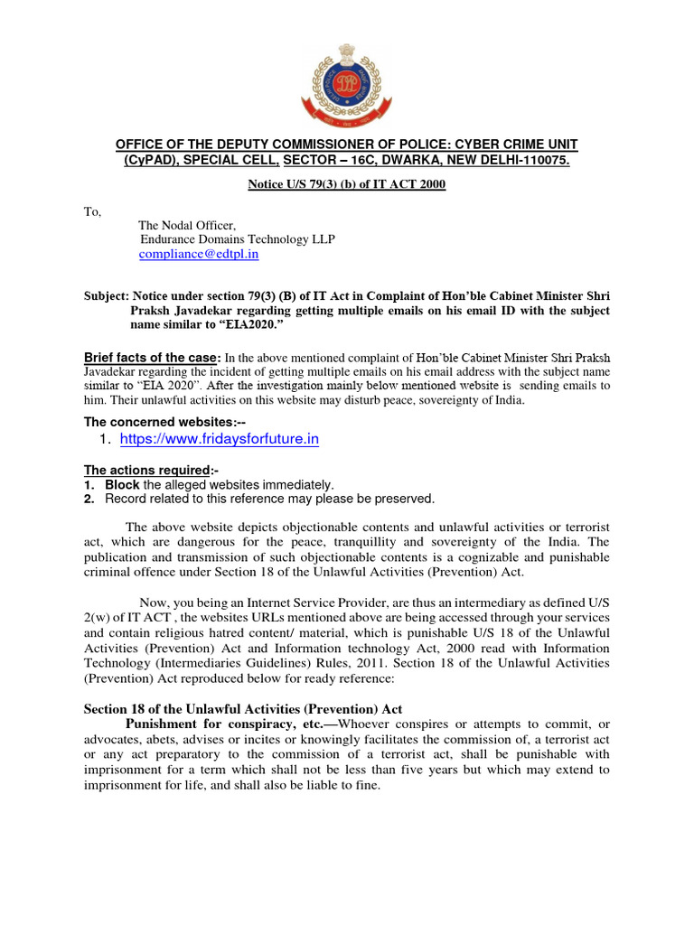 Delhi - Police - Notice - Cyber Cell - Dwarka 16c | PDF | Crimes ...