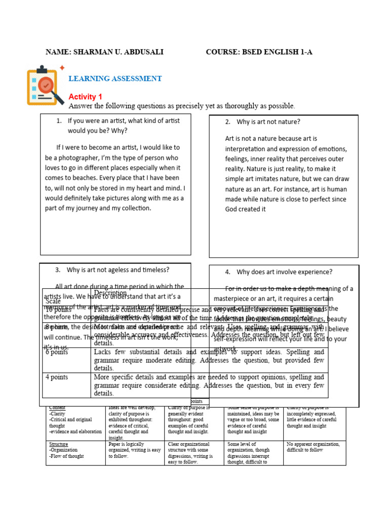 Art Module 1 Activity 1 & 2 | PDF | Feeling | Cognition