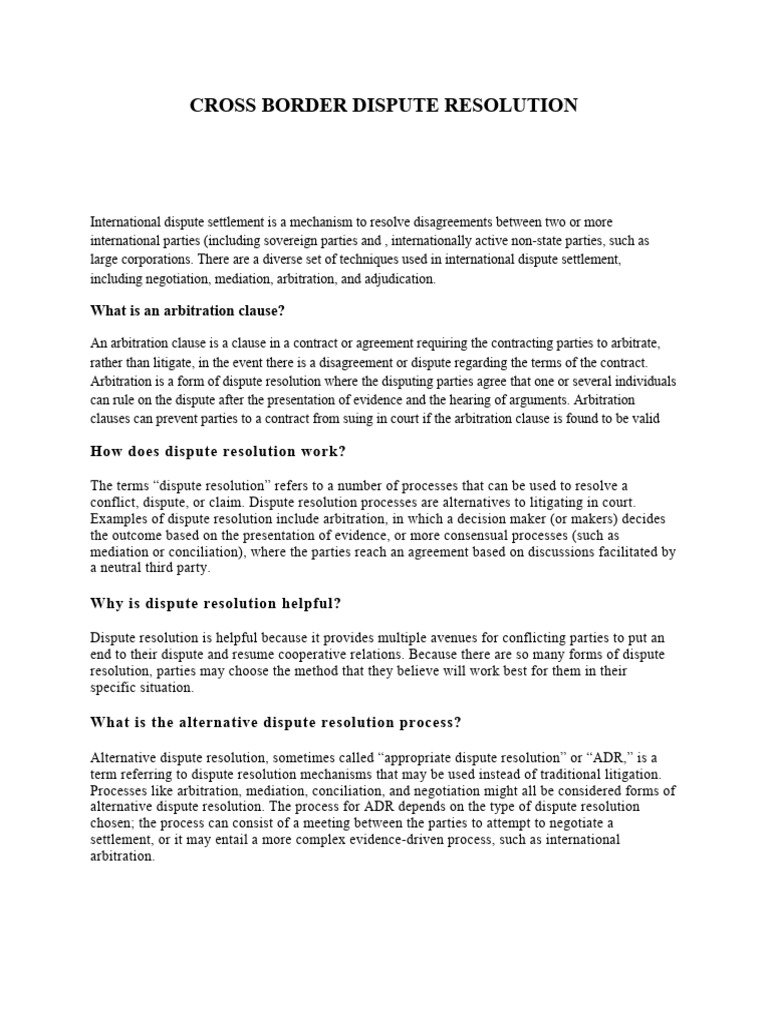 Cross Border Dispute Resolution | PDF | Alternative Dispute Resolution ...