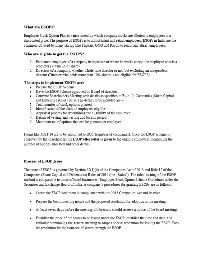 ESOP | PDF | Stocks | Option (Finance)