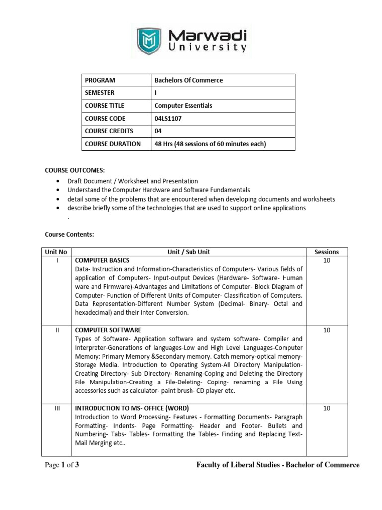 04LS1107 Computer Essentials | PDF | Computer Data Storage | Software