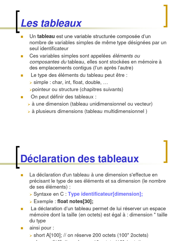 Cours4 Les Tableaux | PDF | Pointeur (programmation) | Informatique