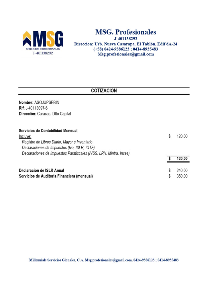 Cotización Servicios de Contabilidad | PDF