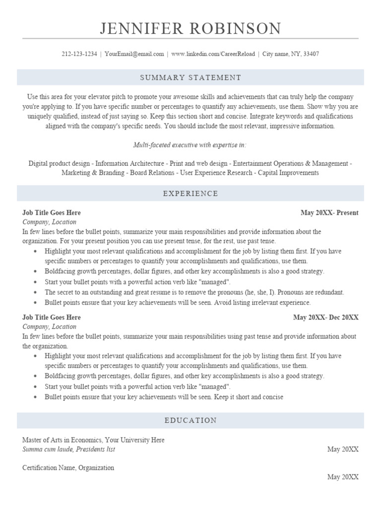 Resume Template Jennifer | PDF | Résumé | Copyright
