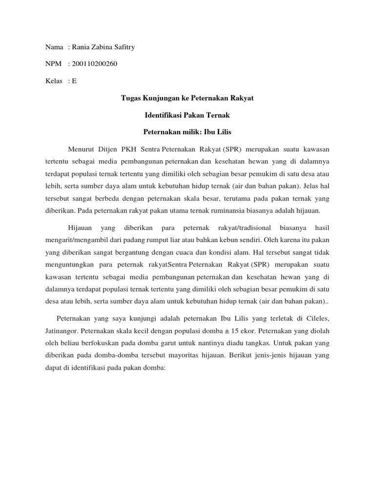 Rania Zabina S - 200110200260 - Tugas Identifikasi Tanaman Pakan | PDF