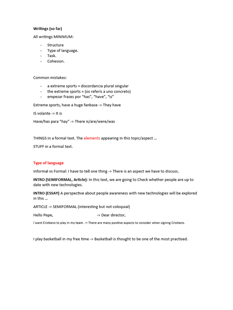 Writing Common Mistake, Difference Formal - Informal | PDF