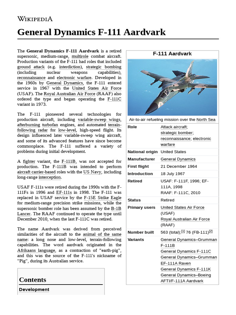 General Dynamics F-111 Aardvark | PDF | Military Aircraft | Military ...