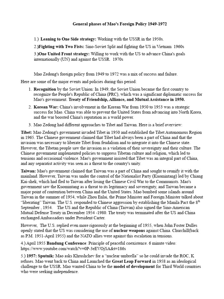 Mao Foreign Policy 1949-72 | PDF | Mao Zedong | Taiwan