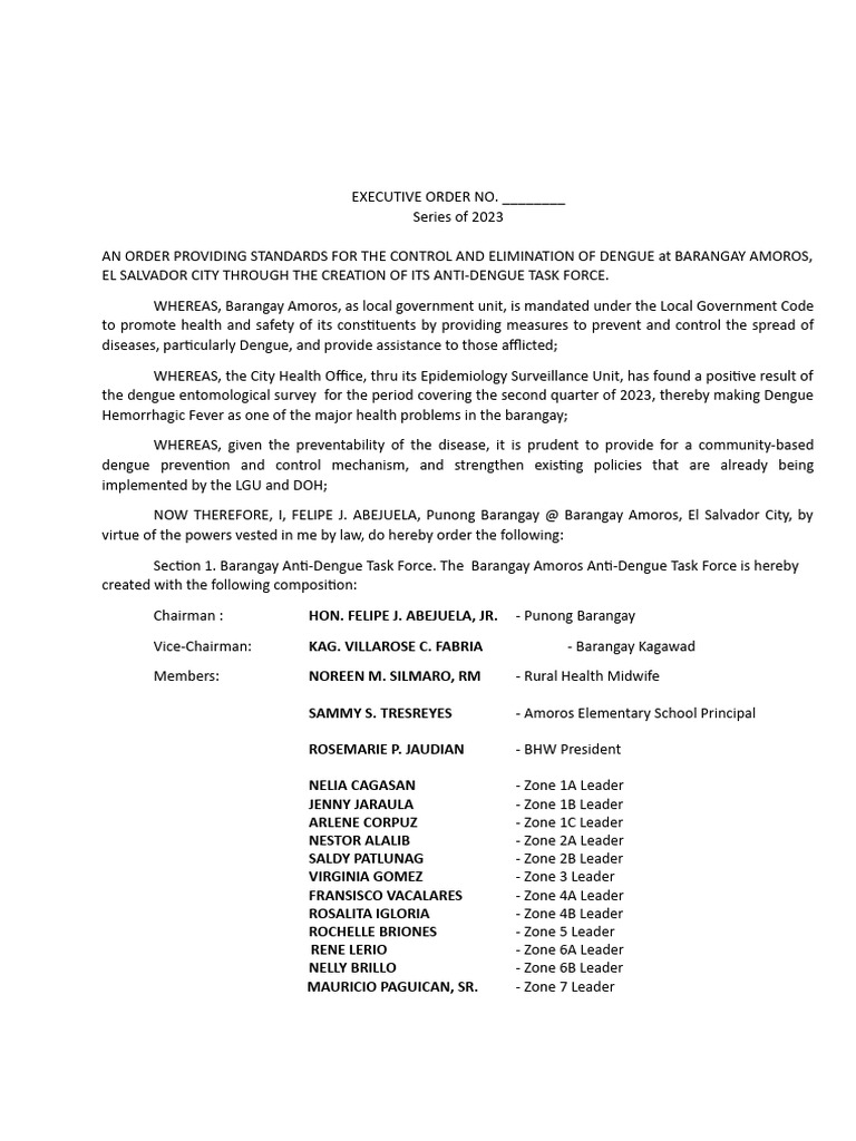 Executive Order Dengue Task Force | PDF