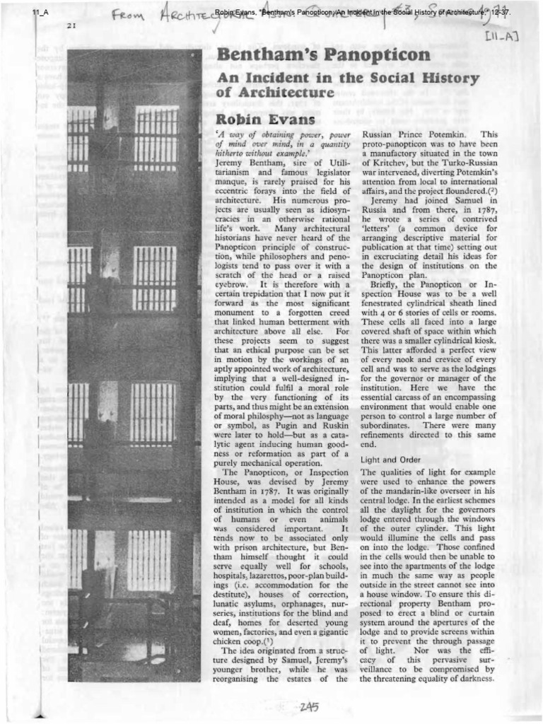 Evans - Bentham's Panopticon | PDF