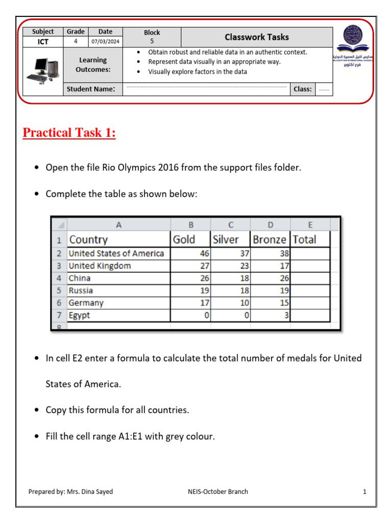 Block 5 - Excel Classwork Tasks | PDF | Spreadsheet | Computing