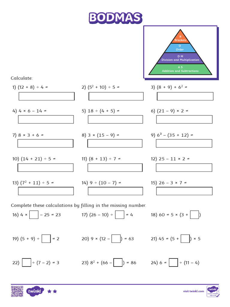 BODMAS Homework 1st April | PDF