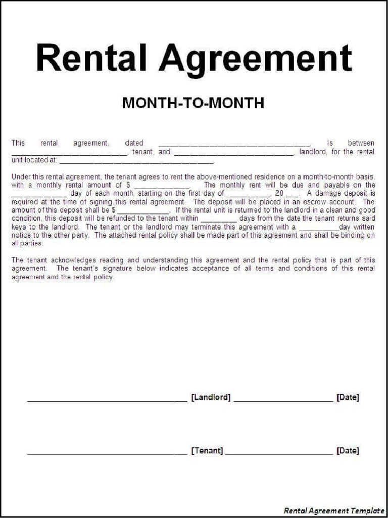 Month-To-Month Tenancy Agreement Example | PDF