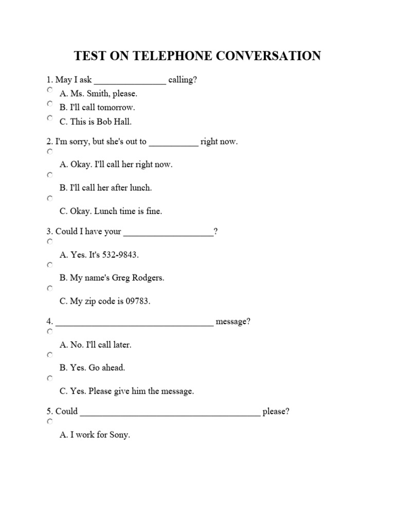 Telephone Conversation Test | PDF