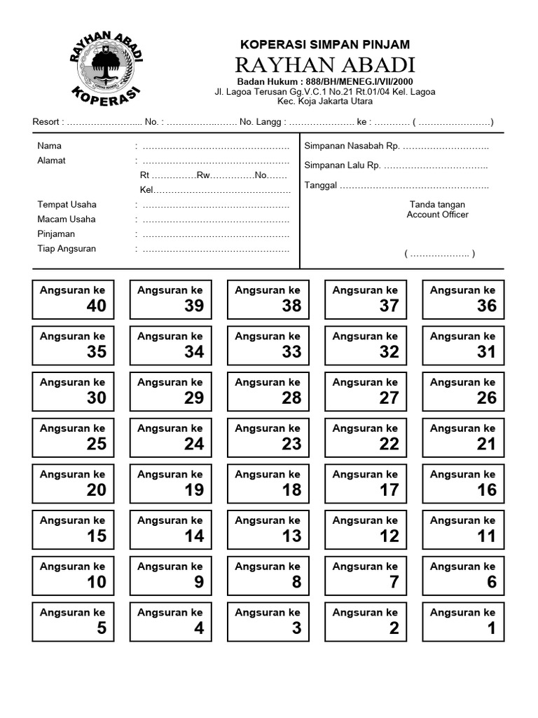 Formulir Pinjaman Koperasi Rayhan | PDF