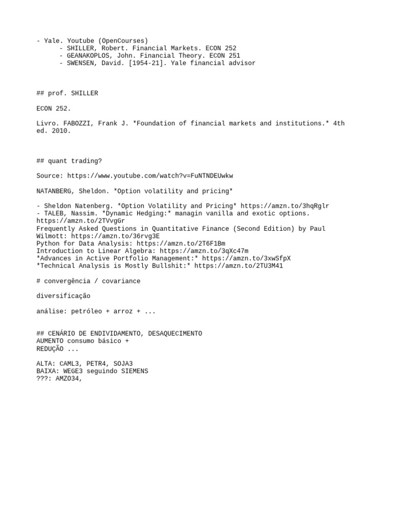 Yale Financial Markets First Notes | PDF