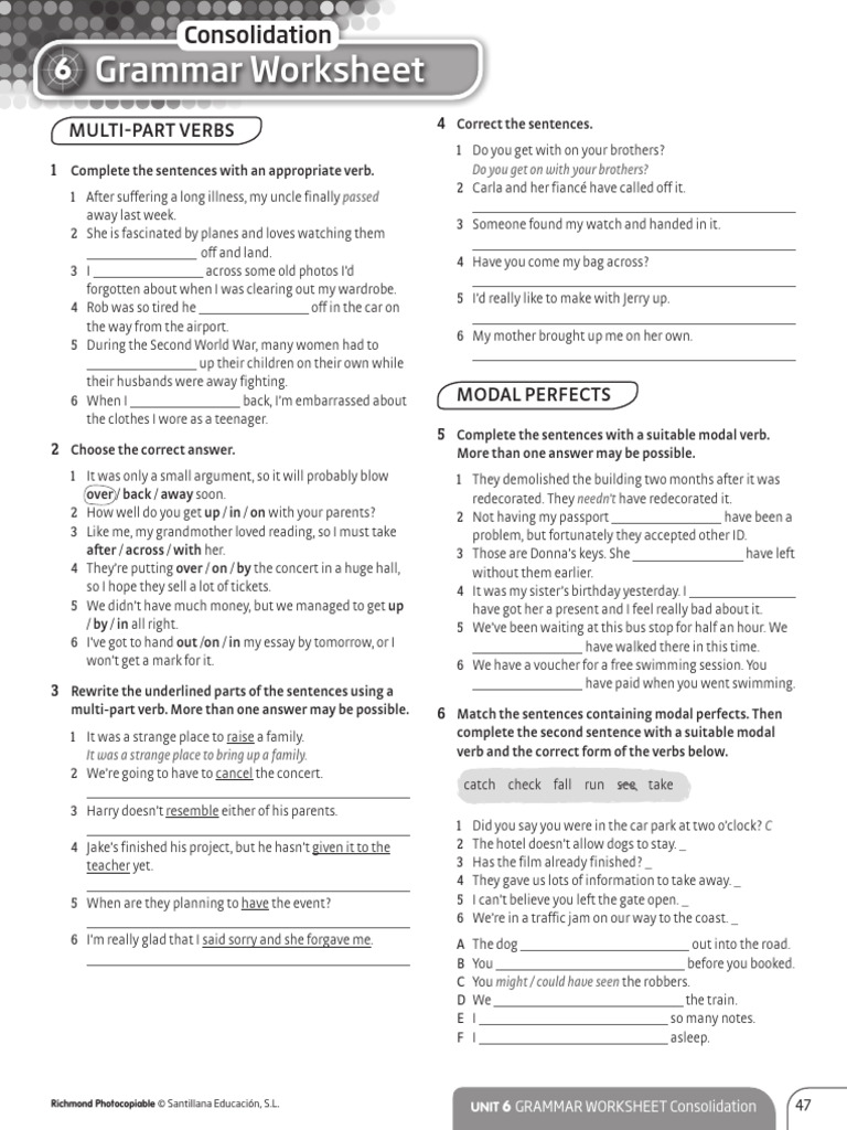 Achievers C1 Grammar Worksheet Consolidation Unit 6 | PDF