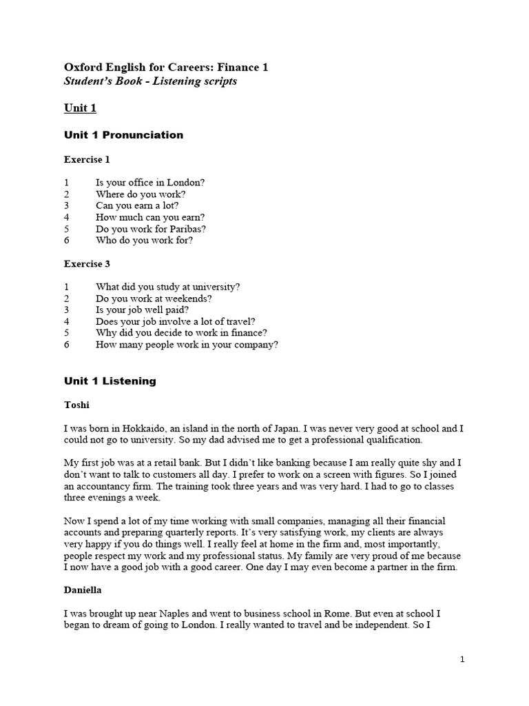Finance 1 SB Listening Scripts | PDF | Banks | Inflation