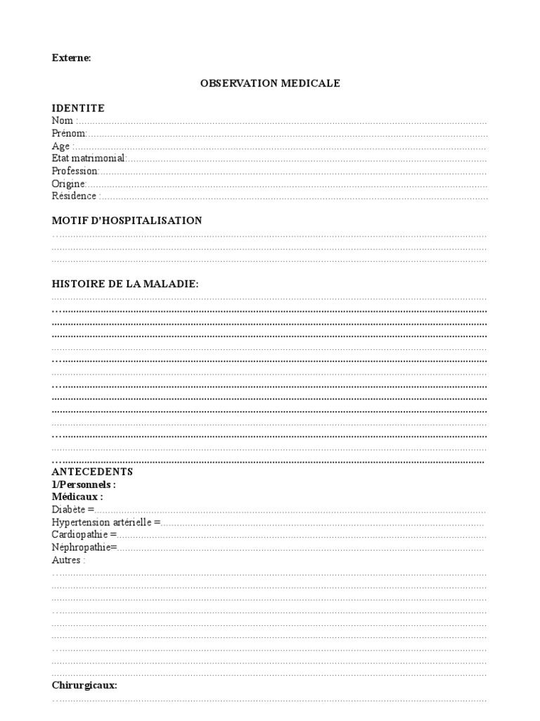 Modèle de fiche d'observation médicale | PDF | Droit