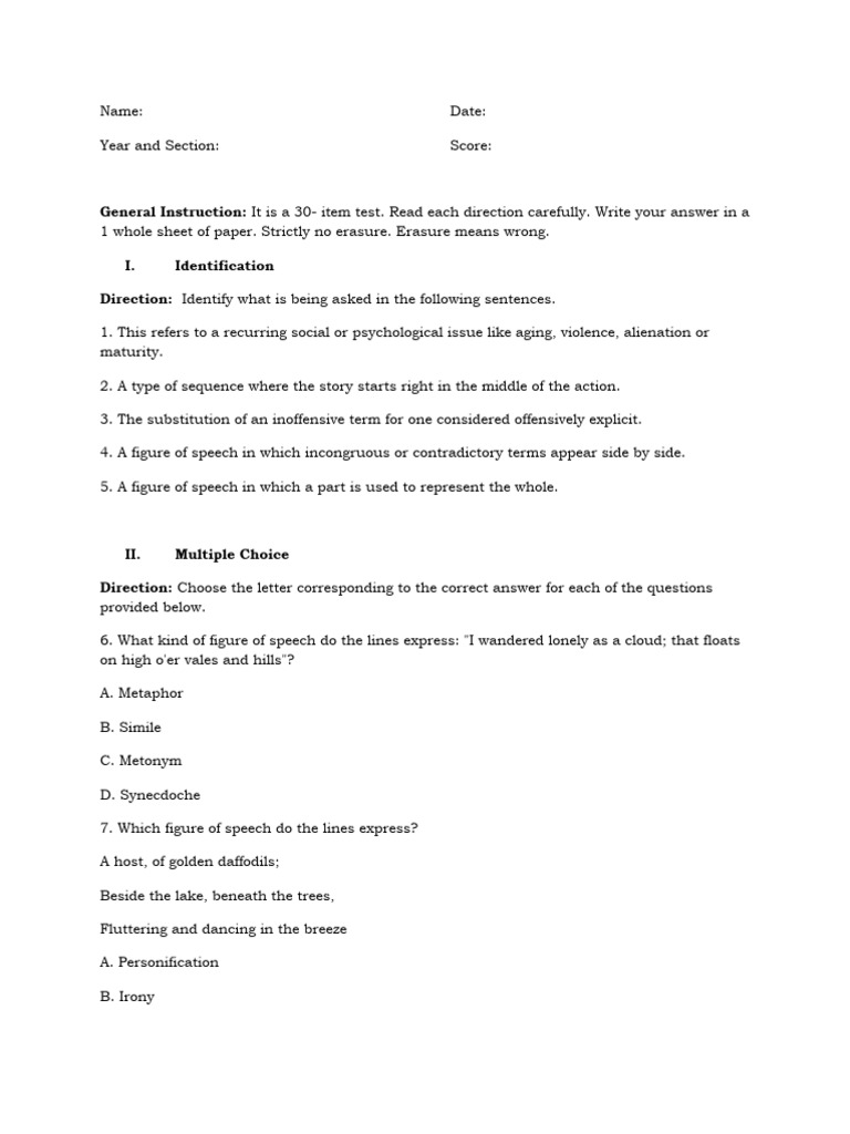 Creative Writing - Summative Test | PDF | Poetry