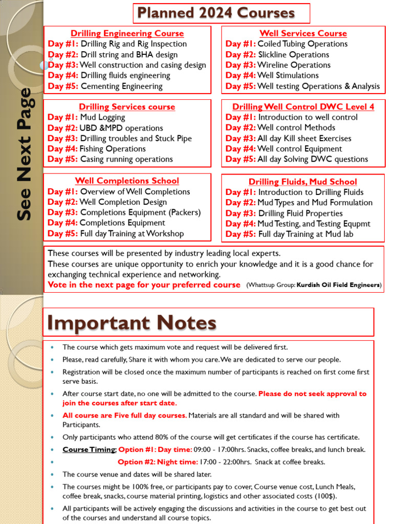 Planned 2024 Courses | PDF | Casing (Borehole) | Drilling Rig