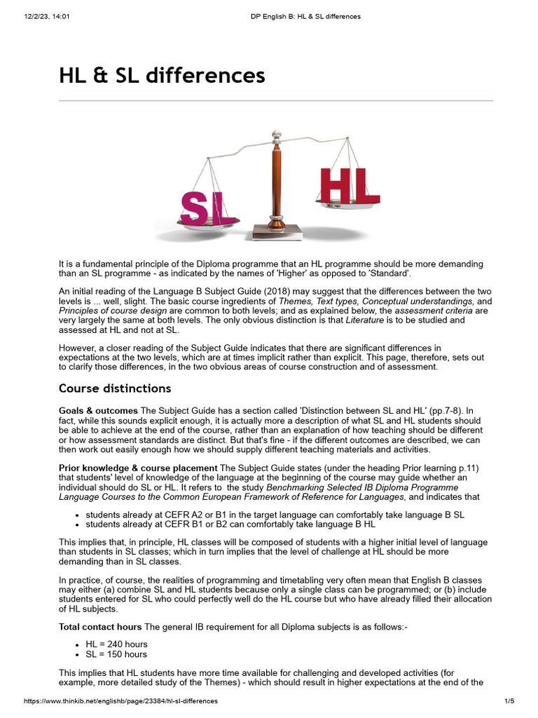 DP English B_ HL & SL differences | PDF | Communication | Cognitive Science