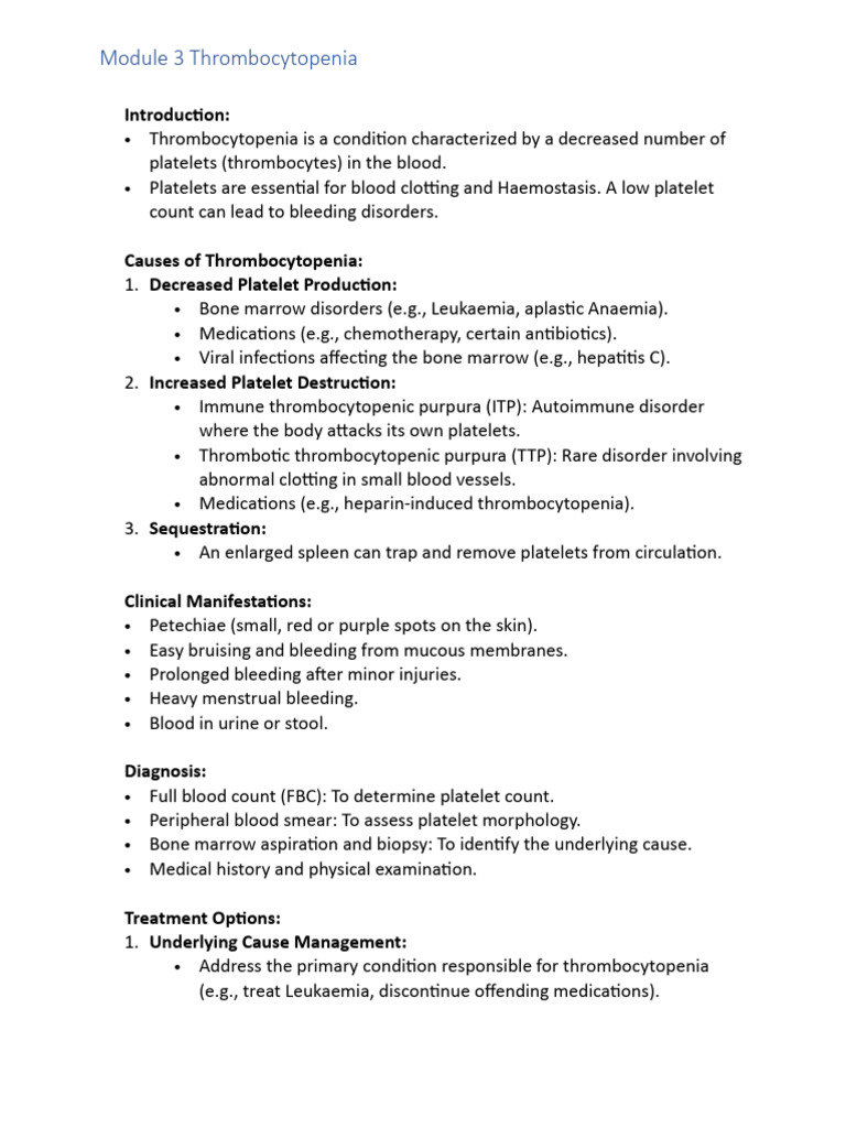 Module 4 Thrombocytopenia | PDF | Platelet | Causes Of Death