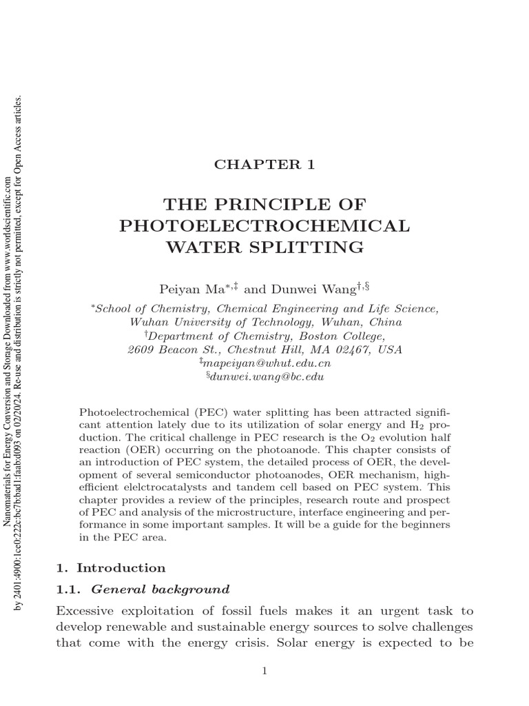 Ma Wang 2017 The Principle of Photoelectrochemical Water Splitting | PDF | Band Gap | Semiconductors