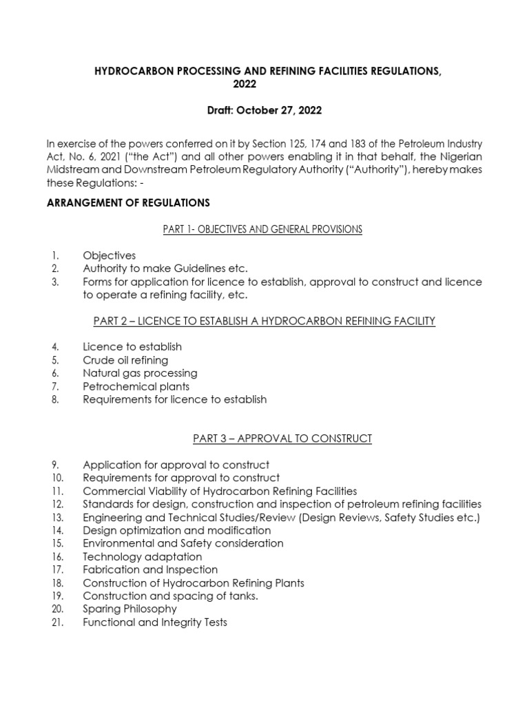 Hydrocarbon Processing and Refining Facility Regulations | PDF | Oil Refinery | Petroleum