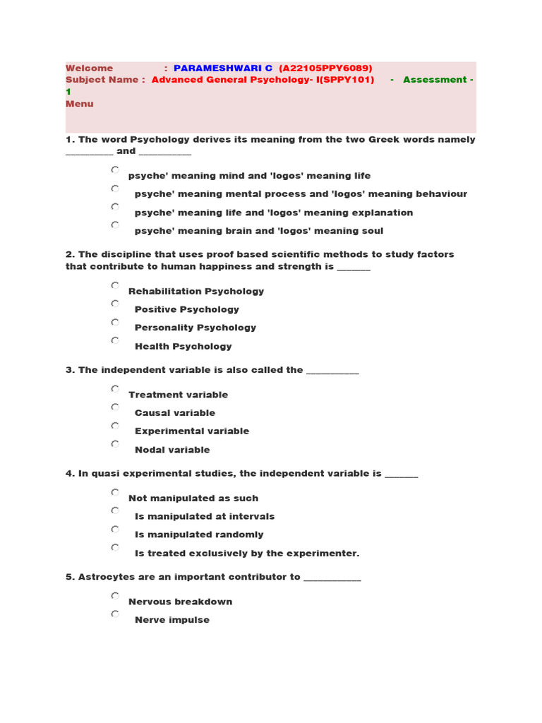 Psychology Exam Prep Quiz | PDF | Myelin | Memory