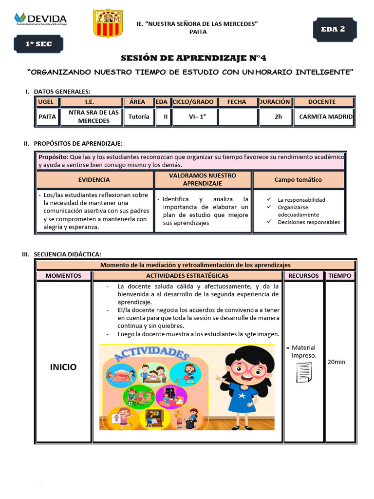 1° SESIÓN DE APRENDIZAJE SESIÓN 4-SEM.4-EXP.1 | PDF | Aprendizaje
