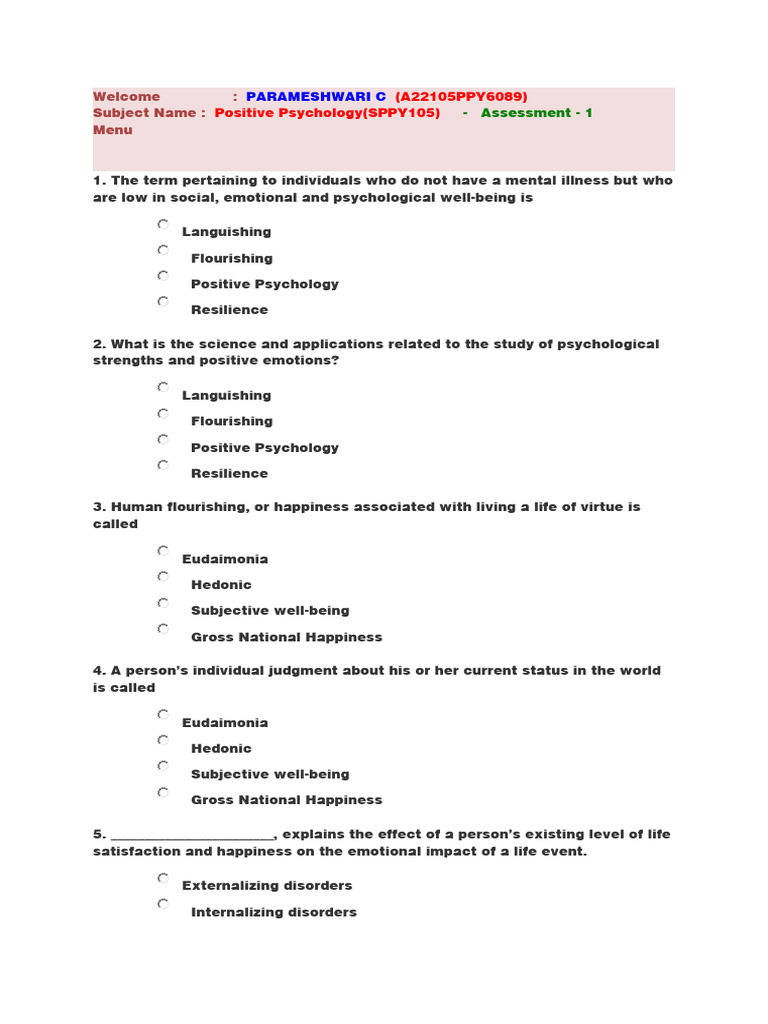 Positive Psychology Assignment 1& 2 | PDF | Positive Psychology ...