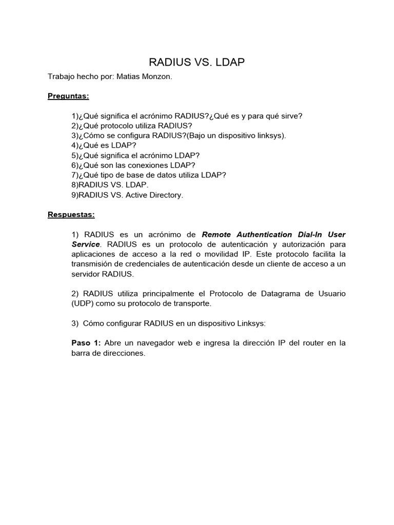 Comparativa entre RADIUS y LDAP | PDF | Radio | Directorio Activo