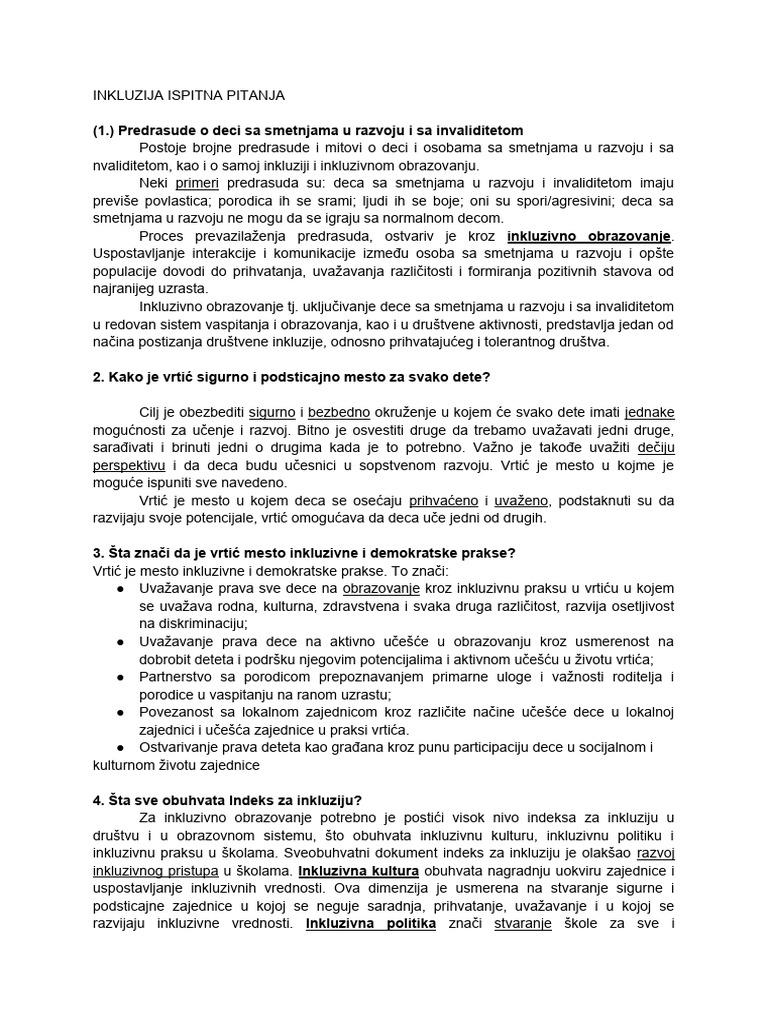 Inkluzija Ispitna Pitanja | PDF
