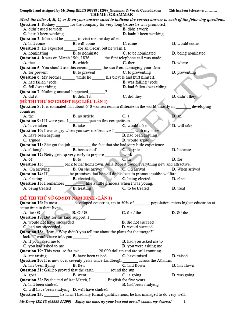 Ms Dung IELTS Theme Grammar | PDF