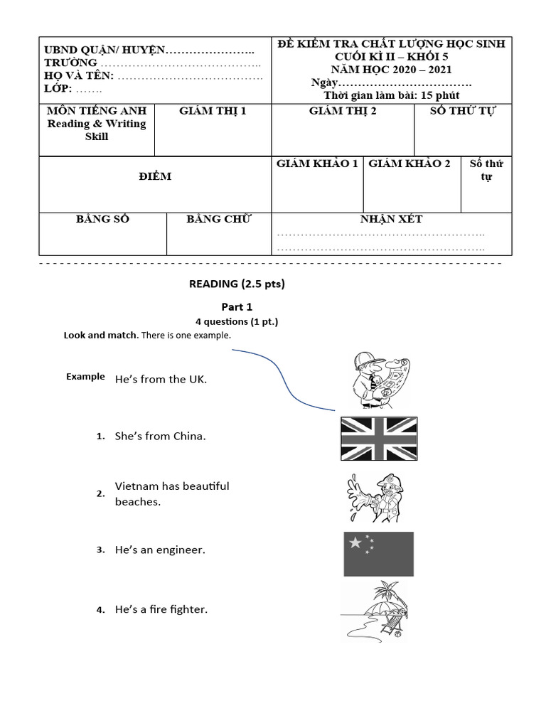 Reading and Writing G5 - TEST 1 | PDF