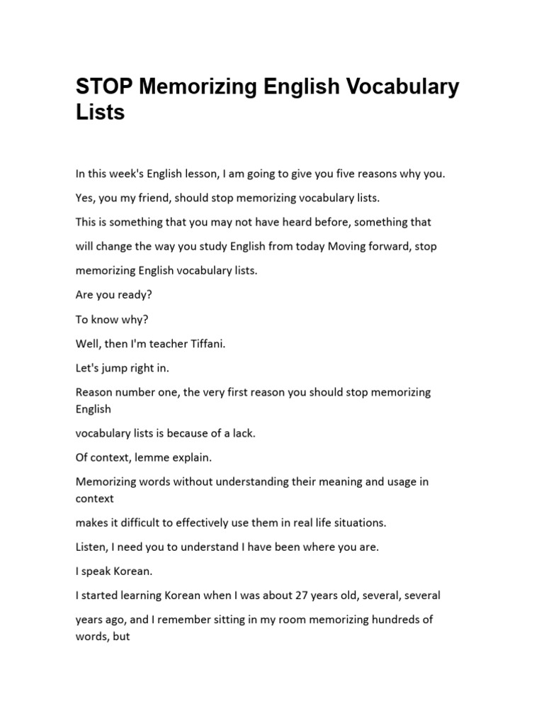 Stop Memorizing English Vocabulary Lists Pdf Vocabulary English Language 