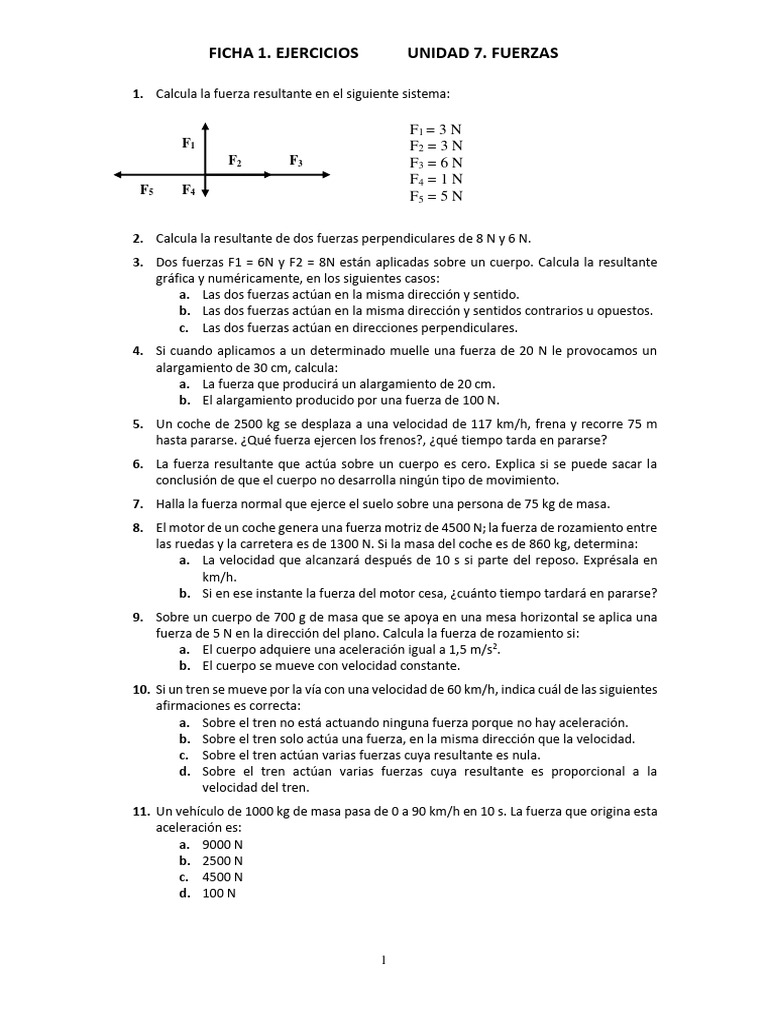 Ficha1 Ejercicios Ud7 2bach CCGG | PDF | Fuerza | Masa
