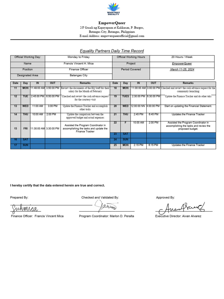 EQ-FO-DTR (March 11-25 2024) | PDF