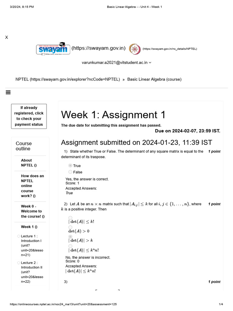 Week 1 Assignment 1 Assignment Submitted On 2024 01 23 11 39 Ist Pdf Mathematical